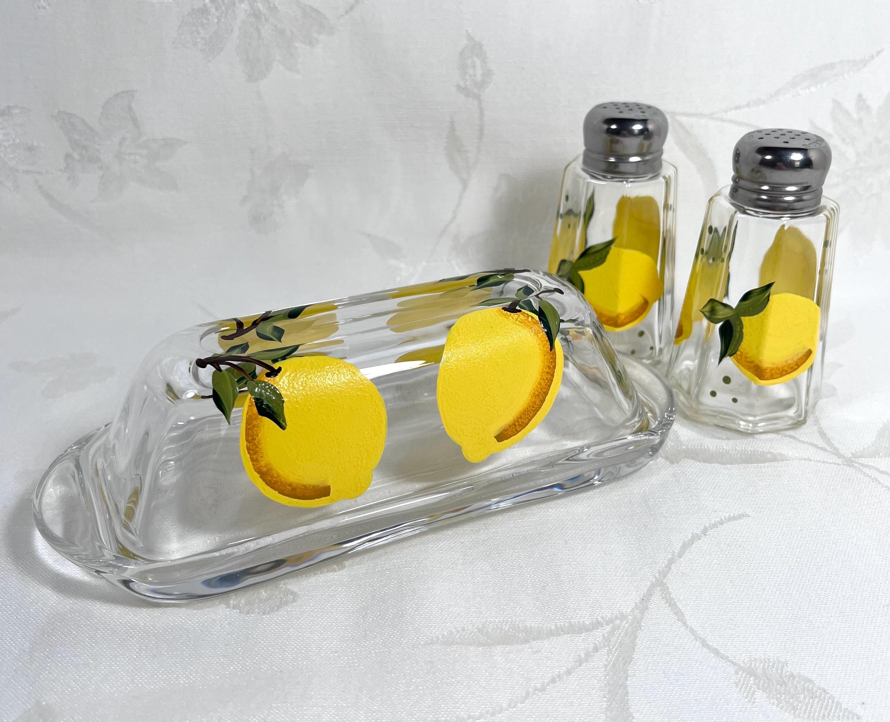 Hand-painted Lemon Butter Dish & Salt and Pepper Shakers Set | Italian ...