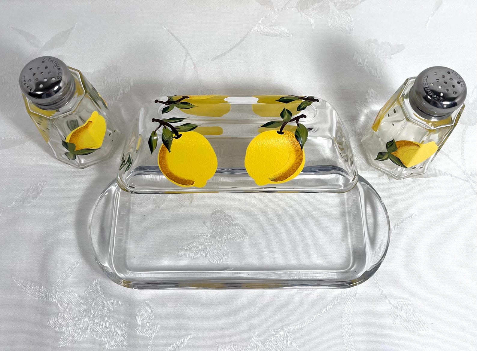 Hand-painted Lemon Butter Dish & Salt and Pepper Shakers Set | Italian ...