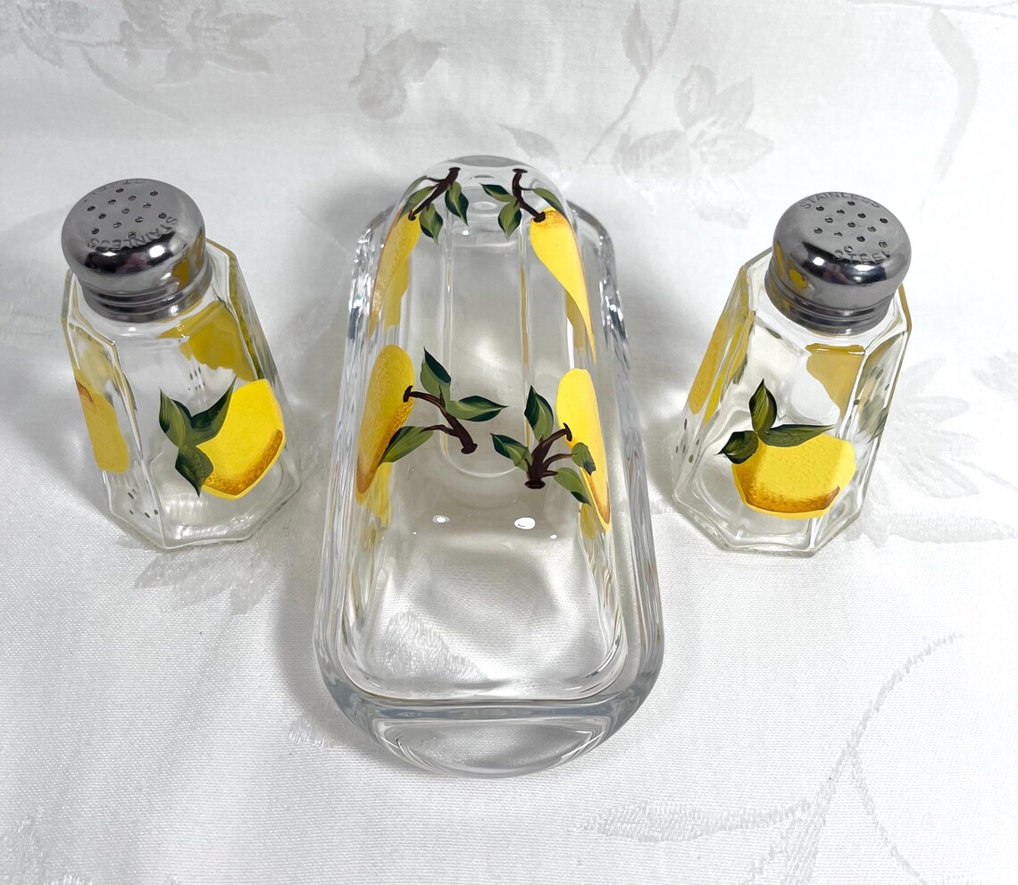 Hand-painted Lemon Butter Dish & Salt and Pepper Shakers Set | Italian ...