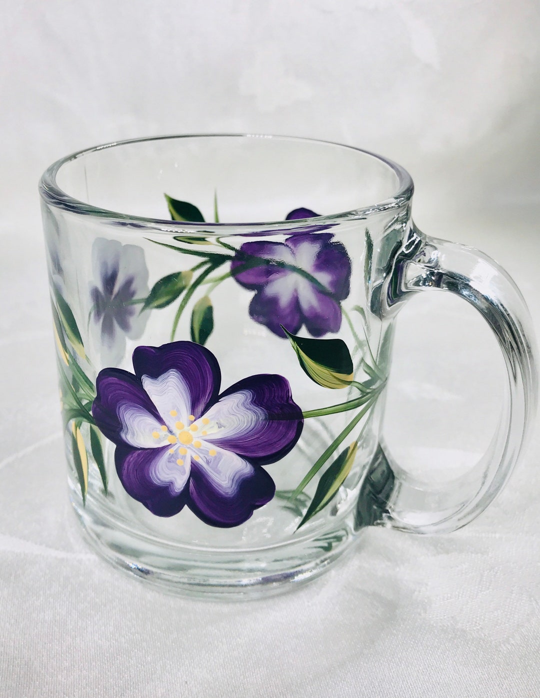 Mug, Hand Painted, Purple Flowers, Glass Mug, Coffee Mug, Gift - Etsy