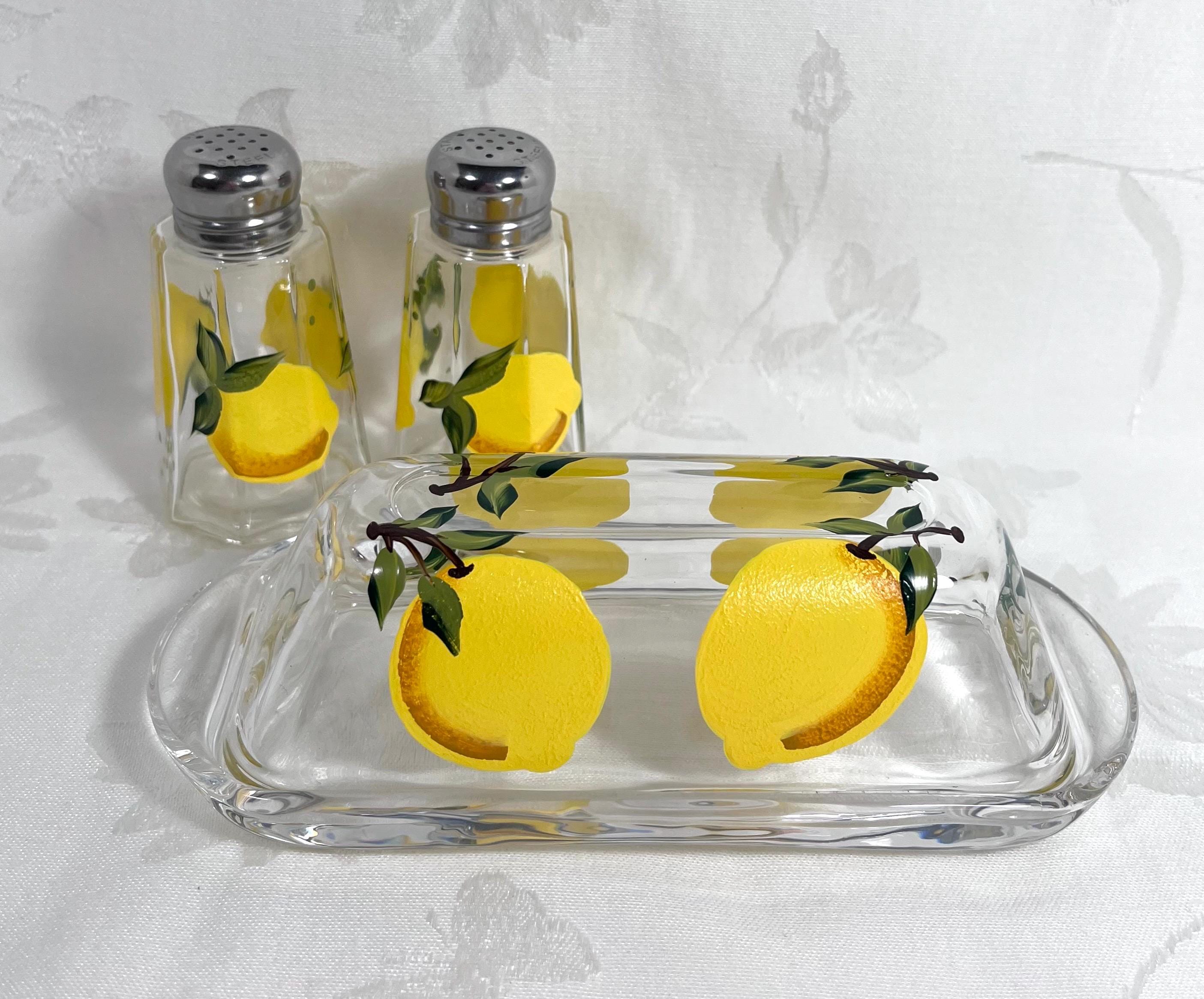 Hand-painted Lemon Butter Dish & Salt and Pepper Shakers Set | Italian ...