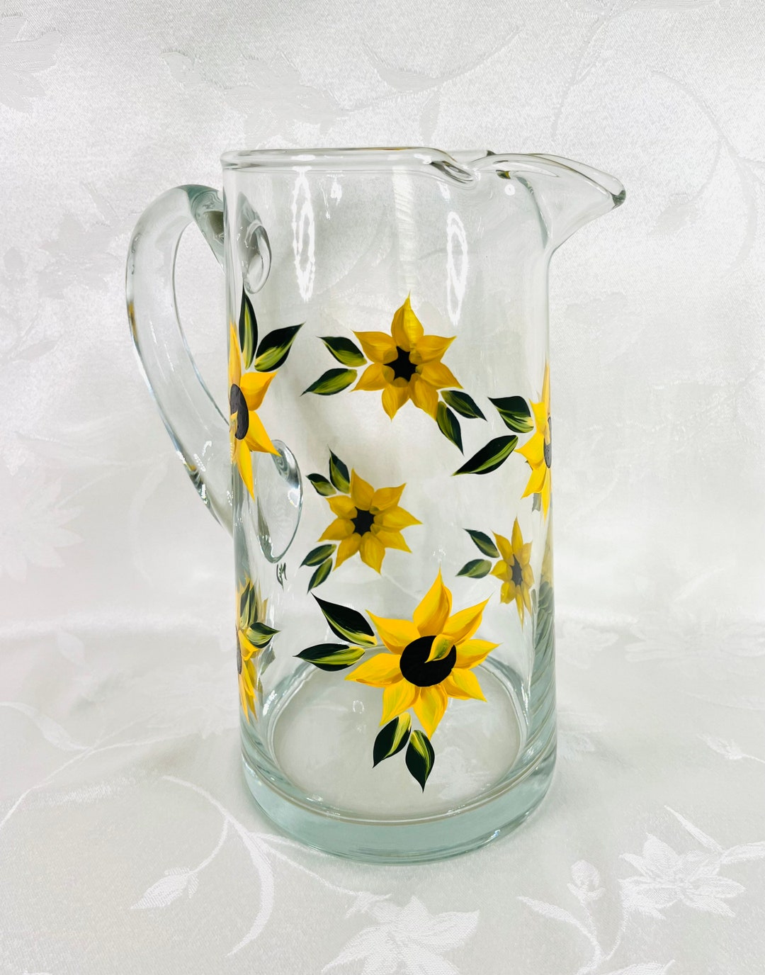 Water Pitcher, Glass Pitcher, Hand Painted, Sunflower Pitcher, Gift - Etsy