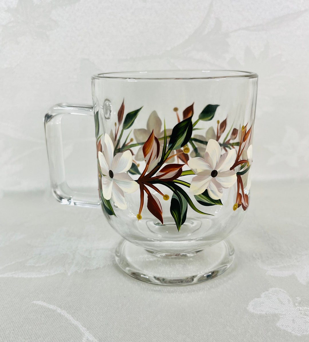 Mug, Hand Painted, Glass Mug, Coffee Mug, Tea Mug, Floral Mug, Gift - Etsy