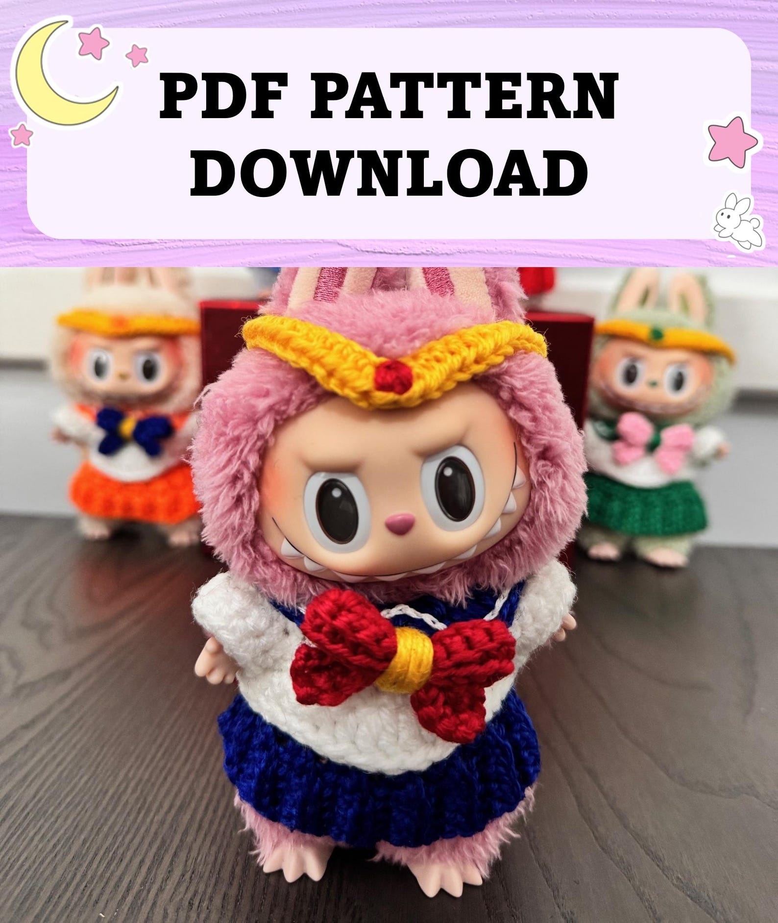 Sailor PDF Crochet Pattern, Digital Pattern, Labubu Clothes, Sailor Uniform Costume, Moon ...