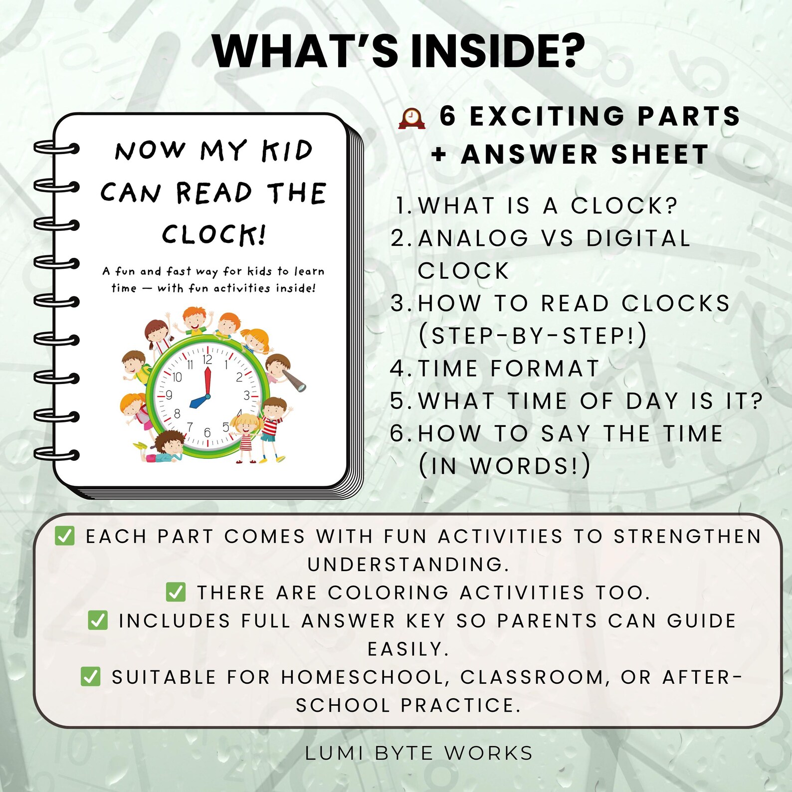 Time-telling Workbook for Kids: Analog & Digital Clocks (printable PDF ...