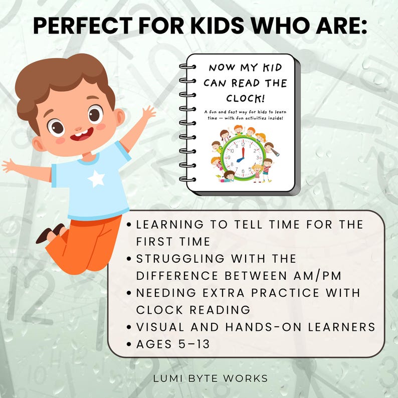 Time-telling Workbook for Kids: Analog & Digital Clocks (printable PDF ...