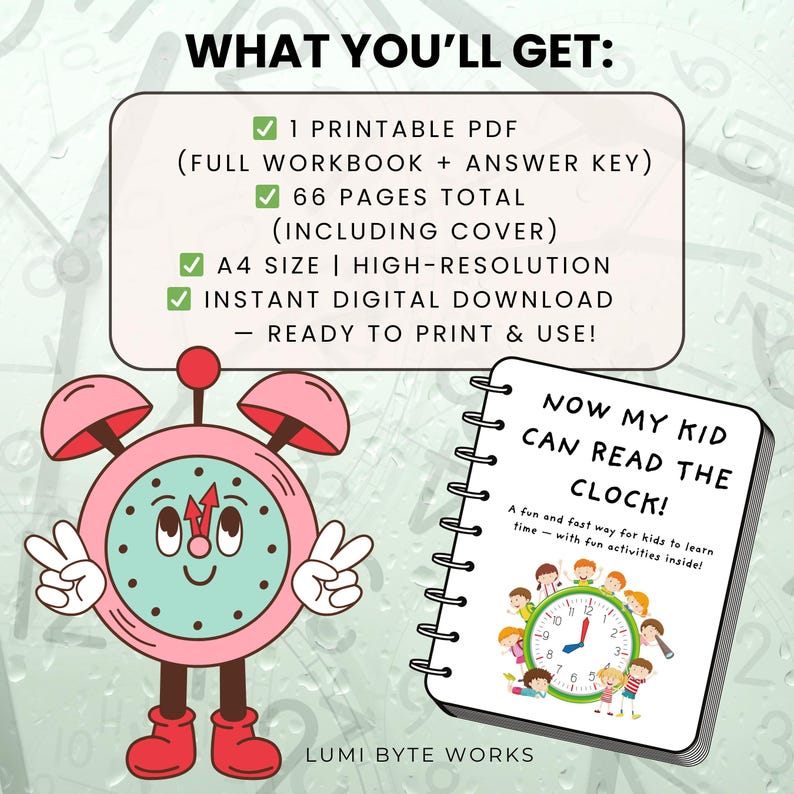 Time-telling Workbook for Kids: Analog & Digital Clocks (printable PDF ...