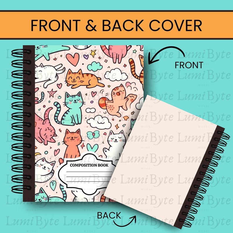 20 Cute Kawaii Doodle Cat Printable Notebooks - Digital Sketch Journal ...