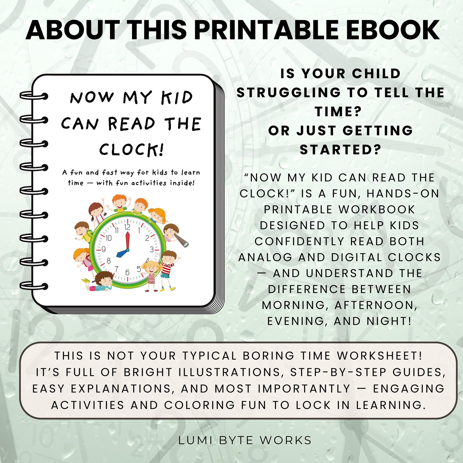 Time-telling Workbook for Kids: Analog & Digital Clocks (printable PDF ...