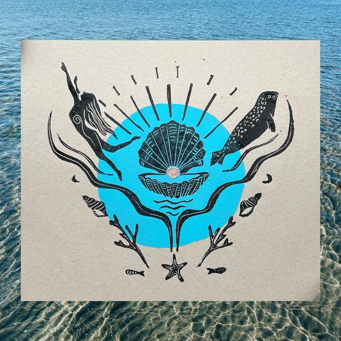 The Selkie & the Pearl Linocut Print - Etsy