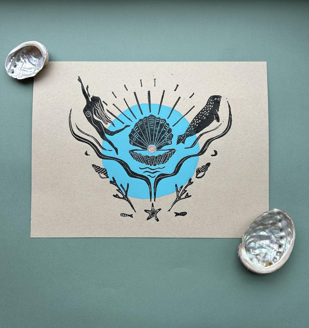 The Selkie & the Pearl Linocut Print - Etsy