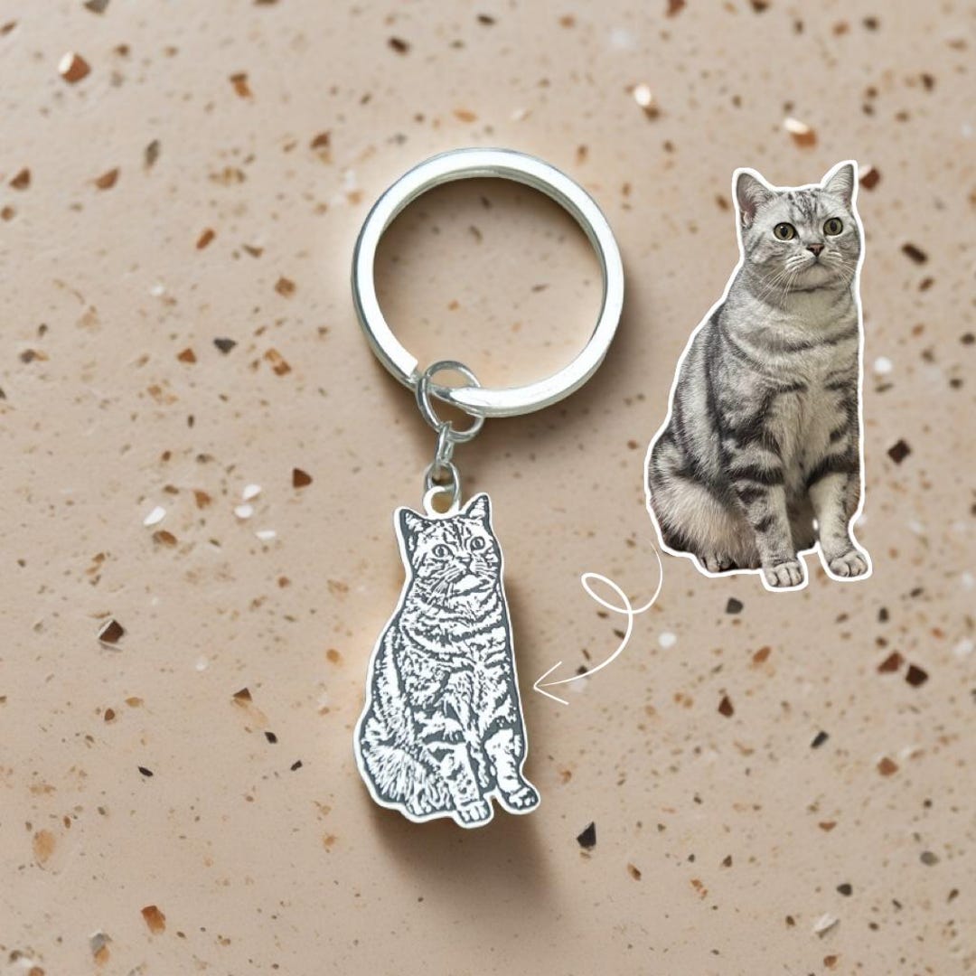 Custom Pet Portrait Keychain, Engraved Pet Memorial Keepsake - Etsy Canada