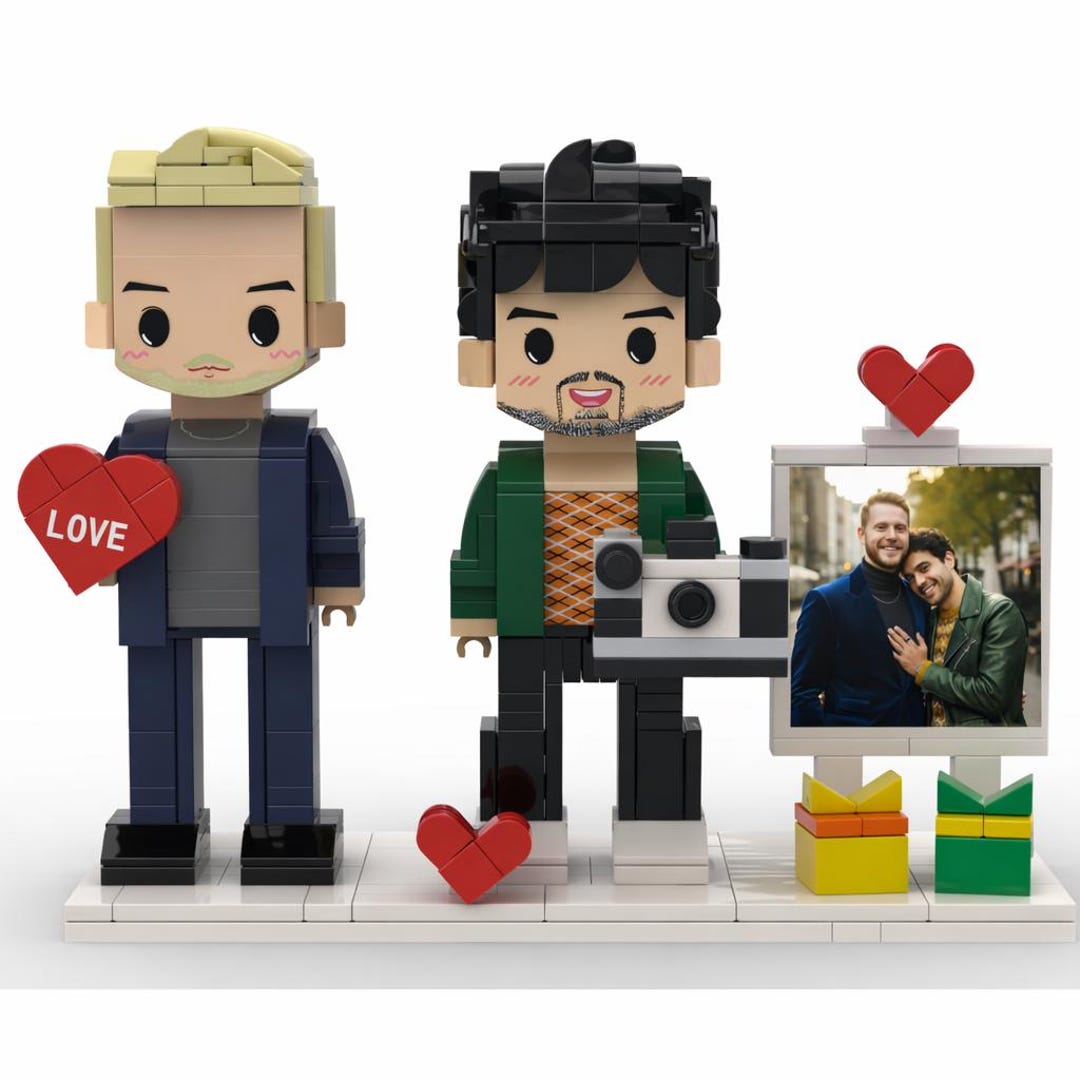 Custom Mini Brick Couple Figurine With Photo Display, Personalized ...