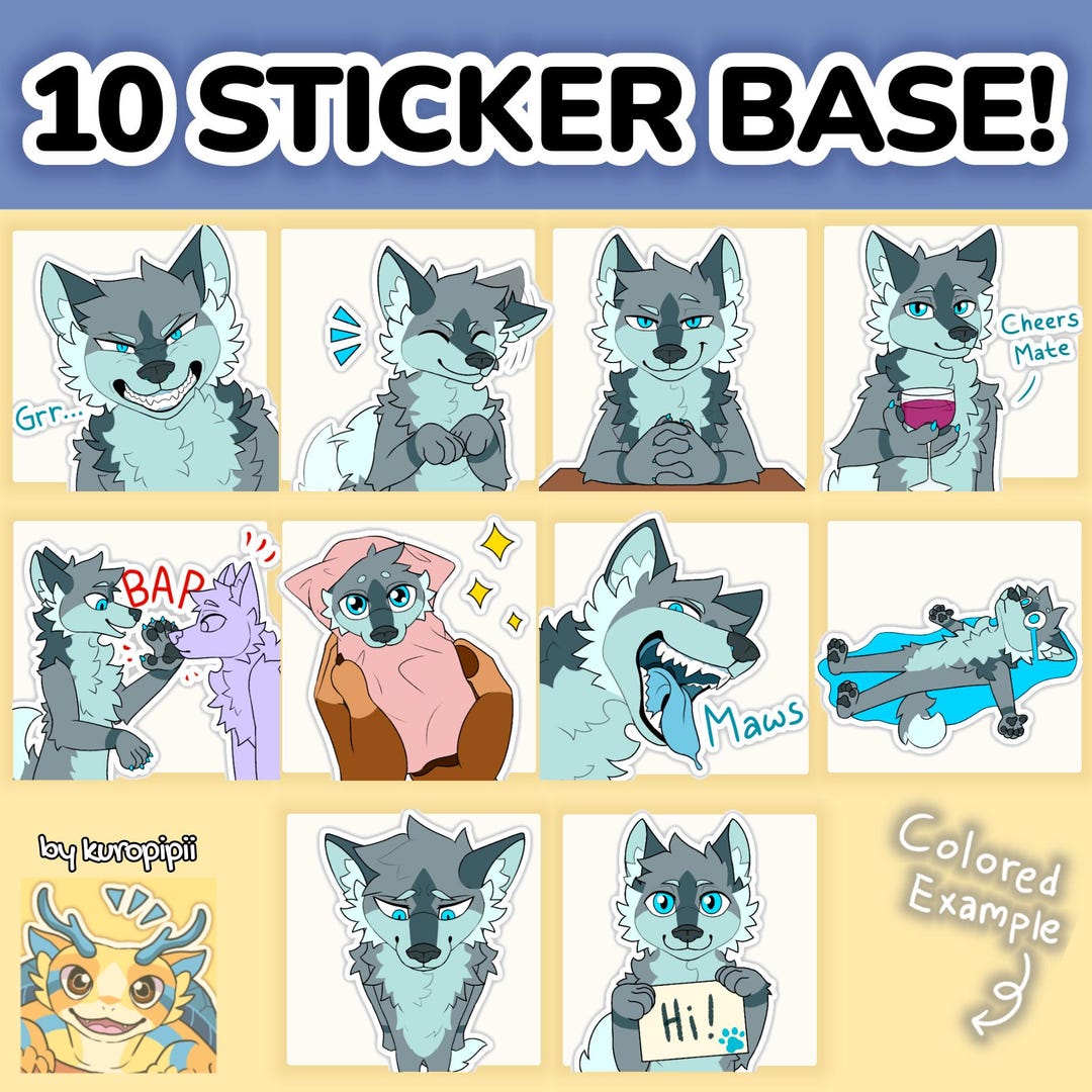 Digital Furry Canine Wolf Sticker/ Emote Base Pack 5 Discord Telegram ...