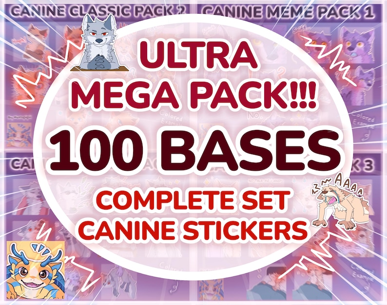 ULTRA MEGA-PACK! 100 Bases! Digital Furry Canine Wolf Sticker/ Emote ...