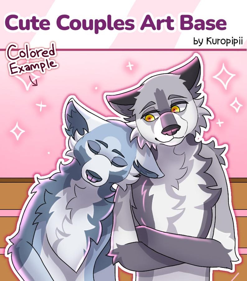 Digital Furry Wolf Couple Line Art Base: Canine Anthro YCH (PSD File ...