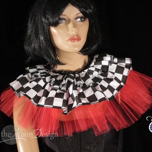 Checkered Clown Neck Collar Three Layer Ruff Red Black White Neck Cuff ...
