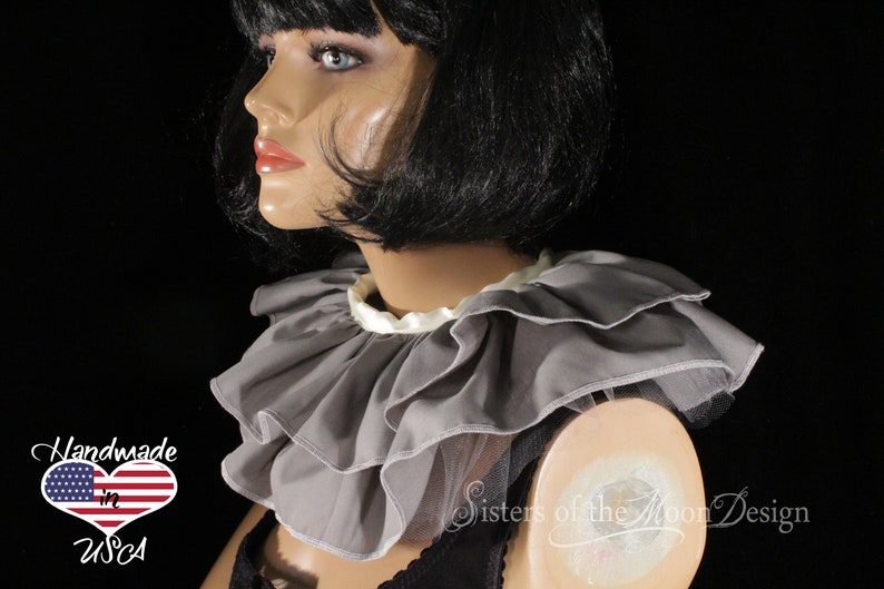 Gray Clown Three Layer Collar Neck Ruff Ruffle Bib Clowncore Cosplay ...