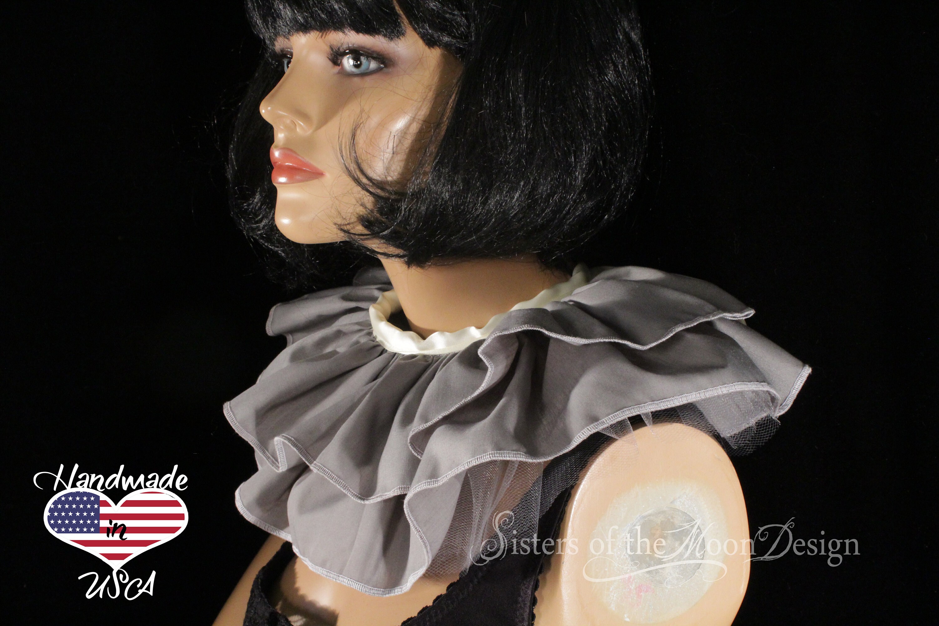 Gray clown Three layer collar neck ruff ruffle bib Horror | Etsy