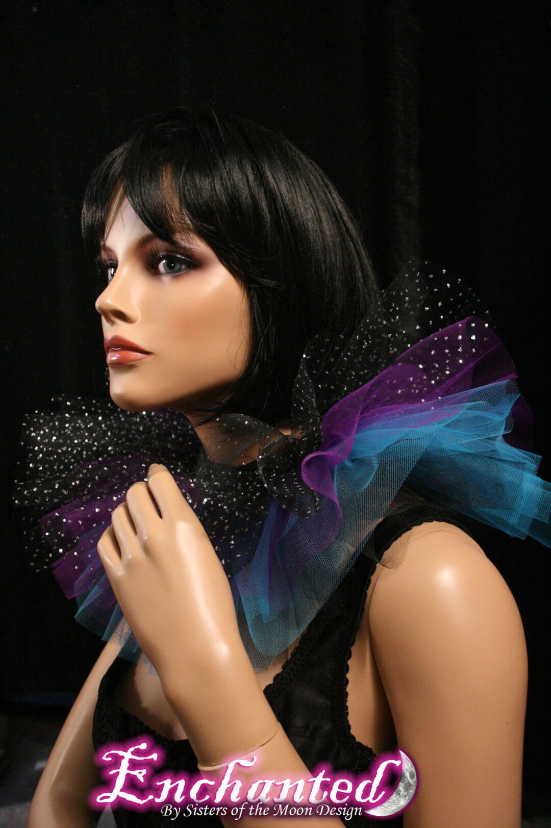 Clowncore Black Purple Blue Tulle Neck Collar Cuff Clown Collar Three ...