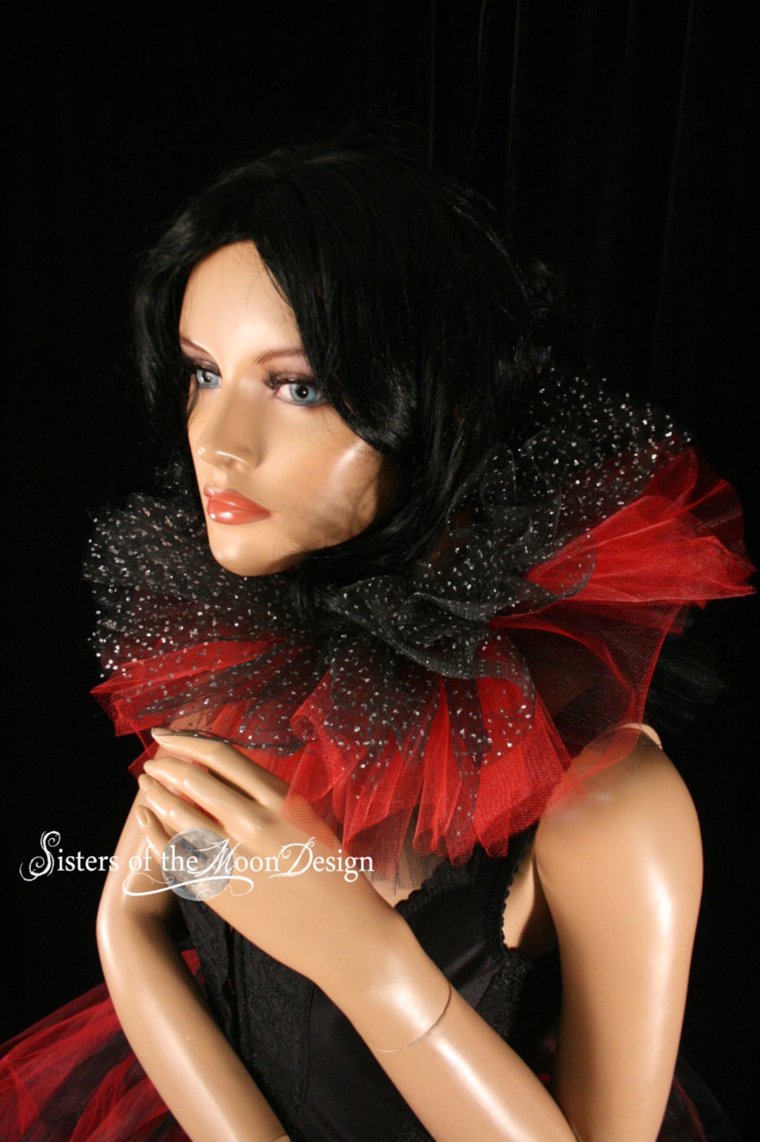 Clowncore Layered Neck Collar Red Black Sparkle Tulle Neck Ruff Clown ...