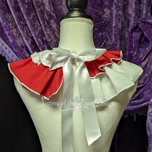 White Red Harlequin Clown Neck Collar Neck Ruff Ruffle Two Tone Ribbon ...