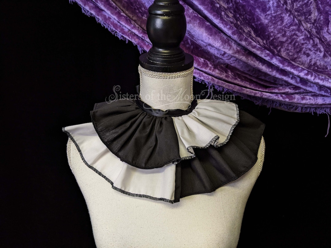 White Black Harlequin Clown Neck Collar Neck Ruff Ruffle Two Tone ...