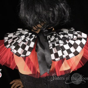 Checkered Clown Neck Collar Three Layer Ruff Red Black White Neck Cuff ...