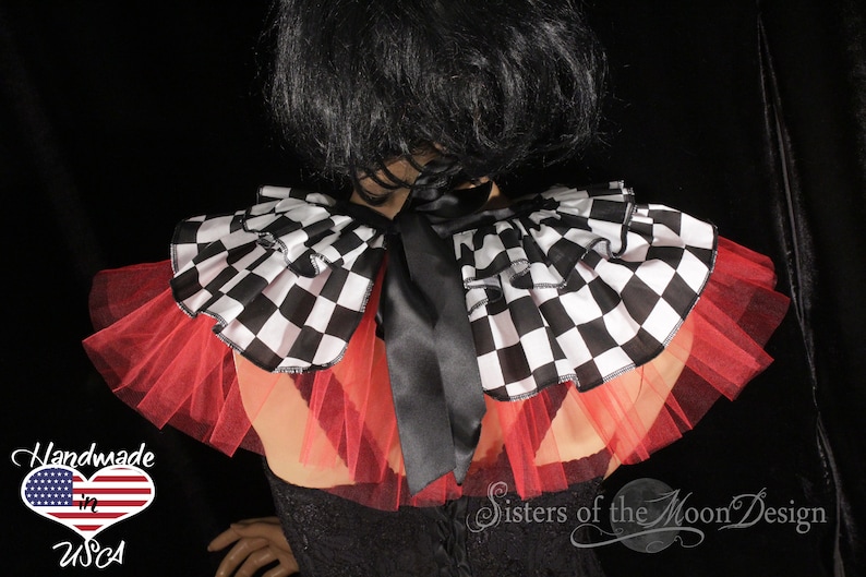 Checkered Clown Neck Collar Three Layer Ruff Red Black White | Etsy