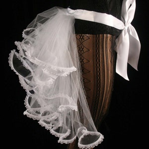Bridal White Tulle Bustle Layered Ribbon Tie on Lace Trimmed Burlesque ...