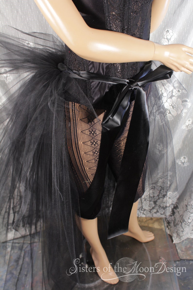 Black Burlesque Tulle Bustle Half Skirt Ribbon Belt Tie on | Etsy