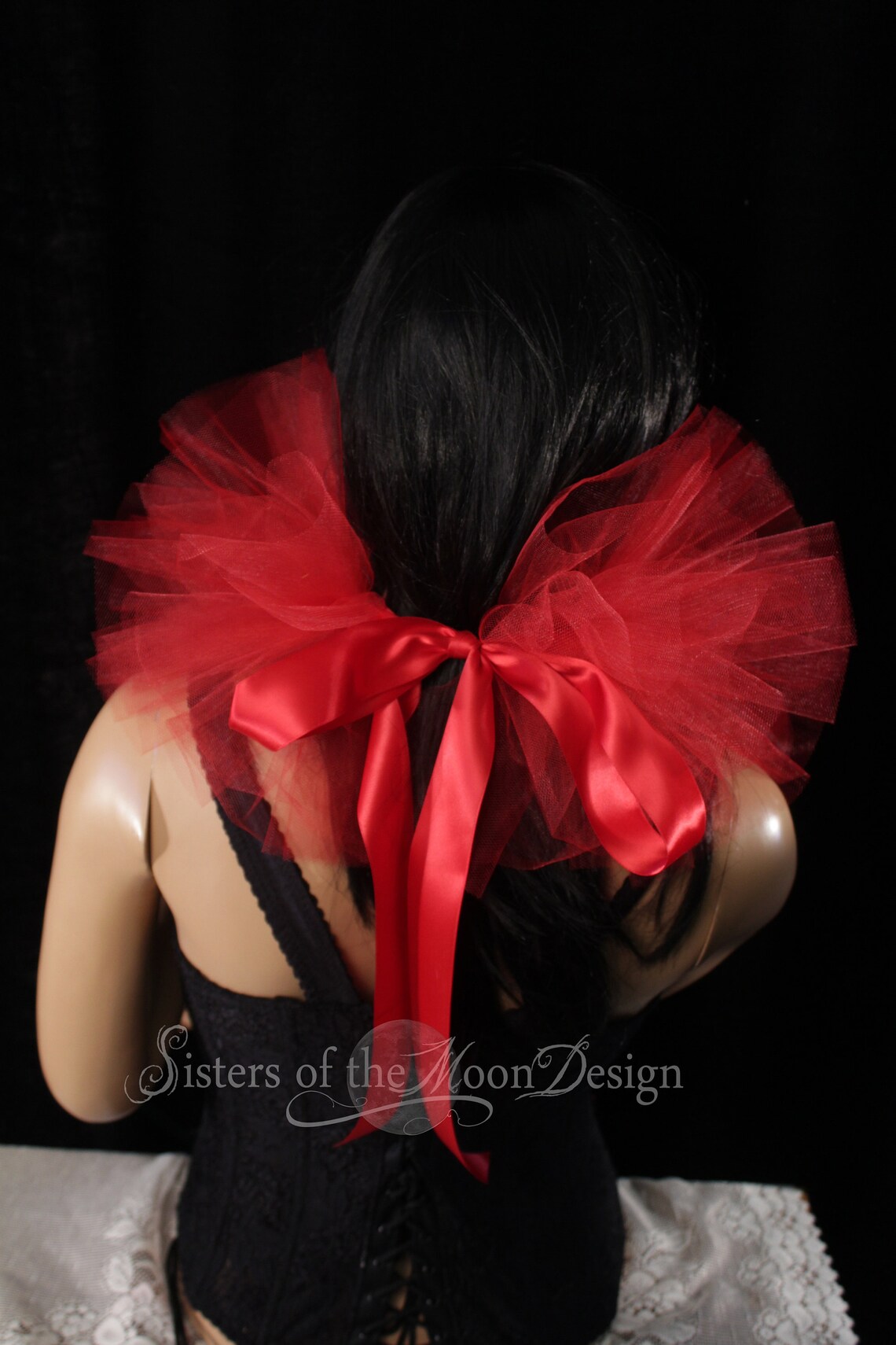 Red Neck Collar Three Layer Tulle Ruff Cuff Clown Jester Ruffle Goth ...