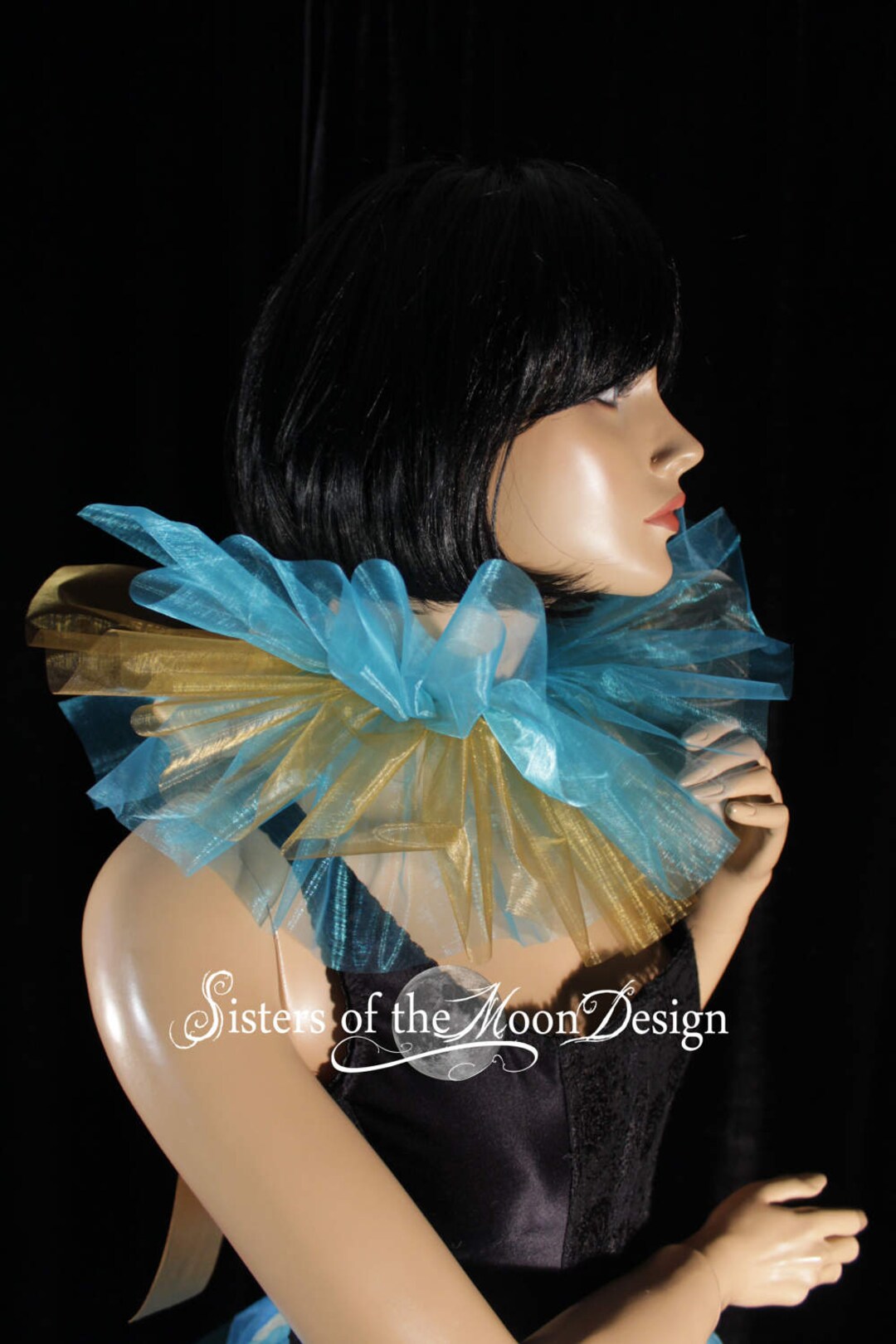 Organza Collar Neck Ruffle Layered Cuff Clown Jester Victorian Queen ...