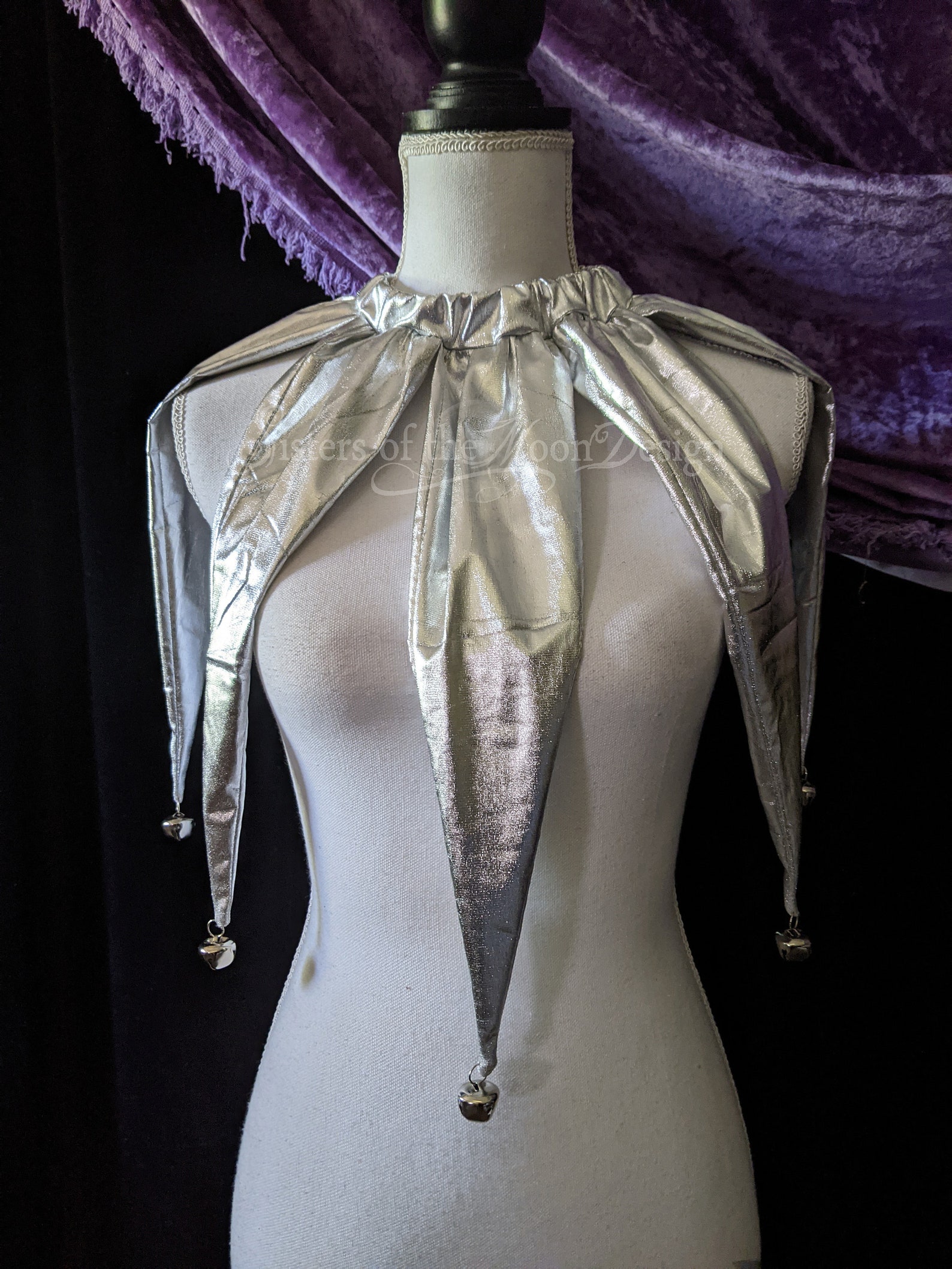 Silver Jester Collar Pointed Jingle Bell Clown Neck Piece Elastic Neck ...
