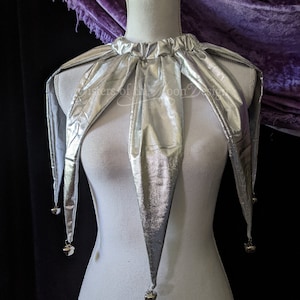 Silver Jester Collar Pointed Jingle Bell Clown Neck Piece Elastic Neck ...