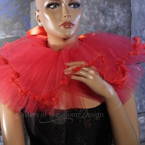 Large Red Tulle Neck Collar Cuff Ruffle Clown Jester Ruff Trimmed ...
