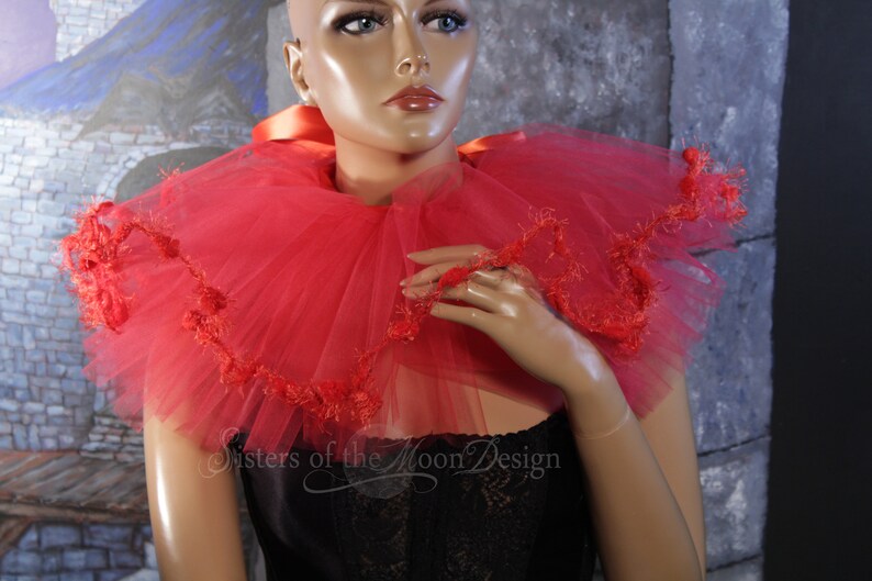 Large Red Tulle Neck collar cuff ruffle clown jester ruff | Etsy