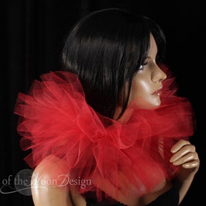 Red Neck Collar Three Layer Tulle Ruff Cuff Clown Jester Ruffle Goth ...