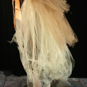 Gold Glimmer Bustle Belt Ribbon Tie on Slashed Tulle Half Skirt Wrap ...