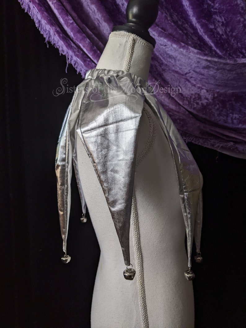 Silver Jester Collar Pointed Jingle Bell Clown Neck Piece Elastic Neck ...