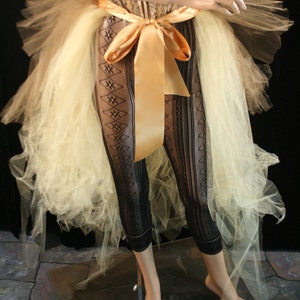 Gold Glimmer Bustle Belt Ribbon Tie on Slashed Tulle Half Skirt Wrap ...
