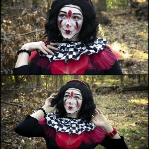 Checkered Clown Neck Collar Three Layer Ruff Red Black White Neck Cuff ...