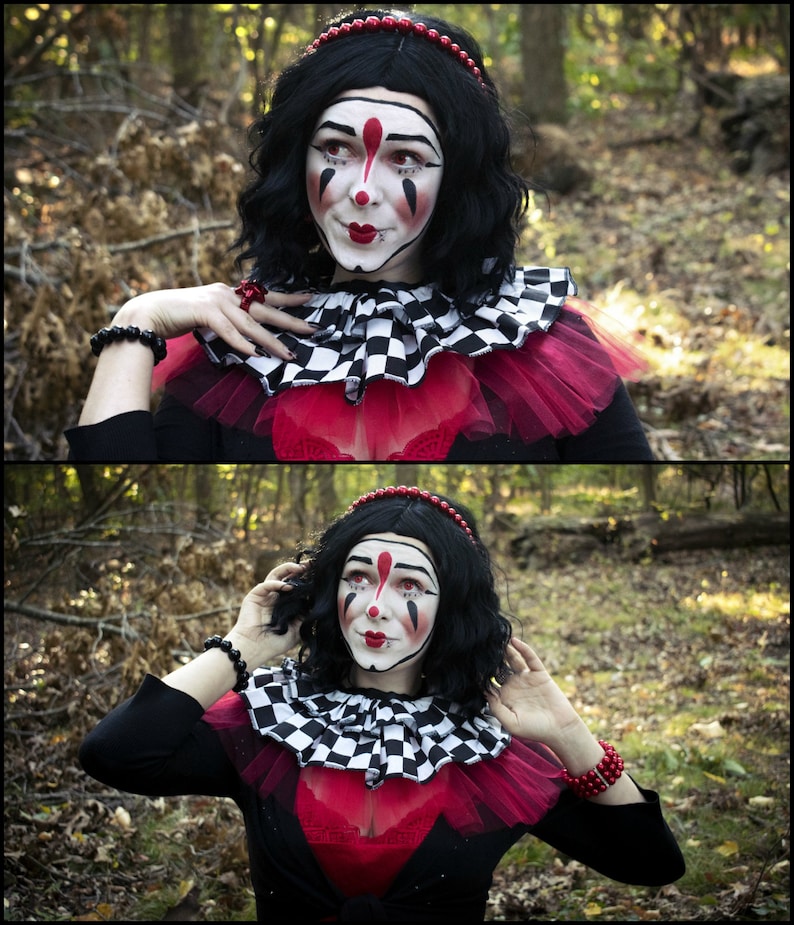 Checkered Clown Neck Collar Three Layer Ruff Red Black White | Etsy