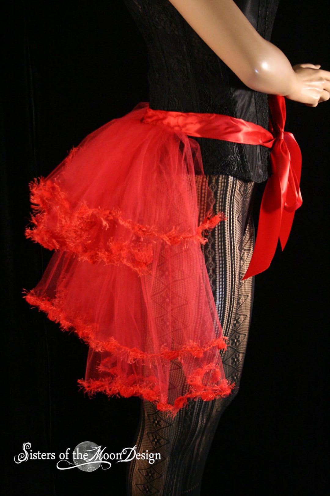 Red Trimmed Bustle Belt Ribbon Tie on Burlesque Boudoir Halloween ...