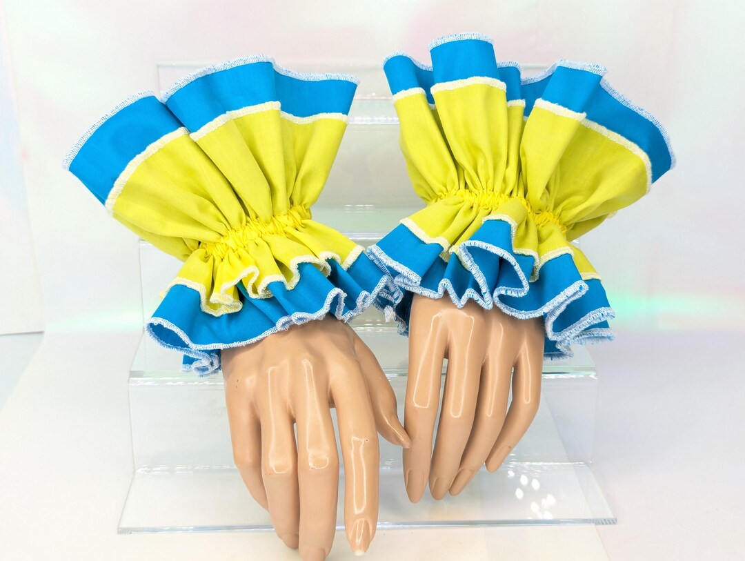 Blue & Yellow Clown Ruffle Wrist Cuffs Set Wristlets Anklets Clowncore ...
