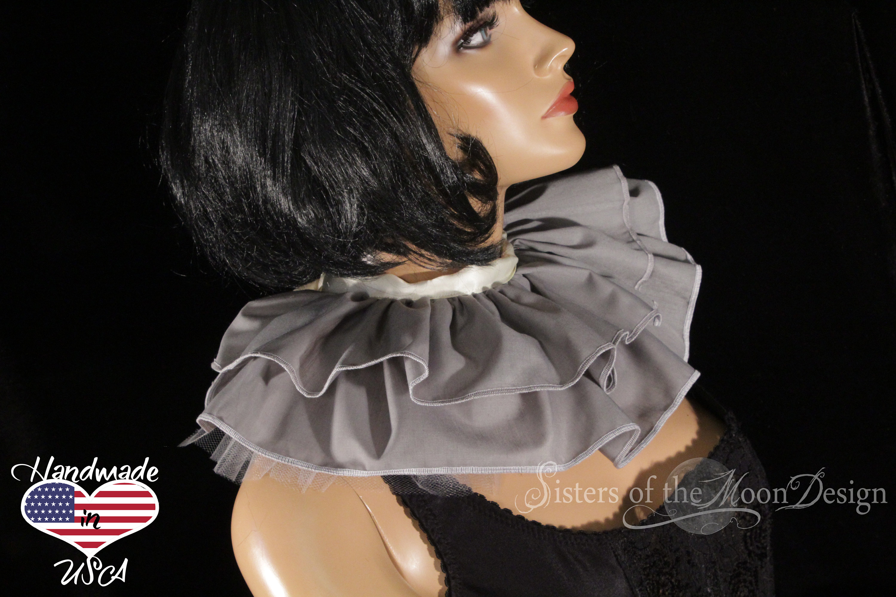 Gray clown Three layer collar neck ruff ruffle bib Horror | Etsy