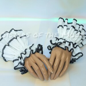 White & Black Clown Ruffle Wrist Cuffs Set Wristlets Anklets Clowncore ...