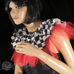 Checkered Clown Neck Collar Three Layer Ruff Red Black White Neck Cuff ...