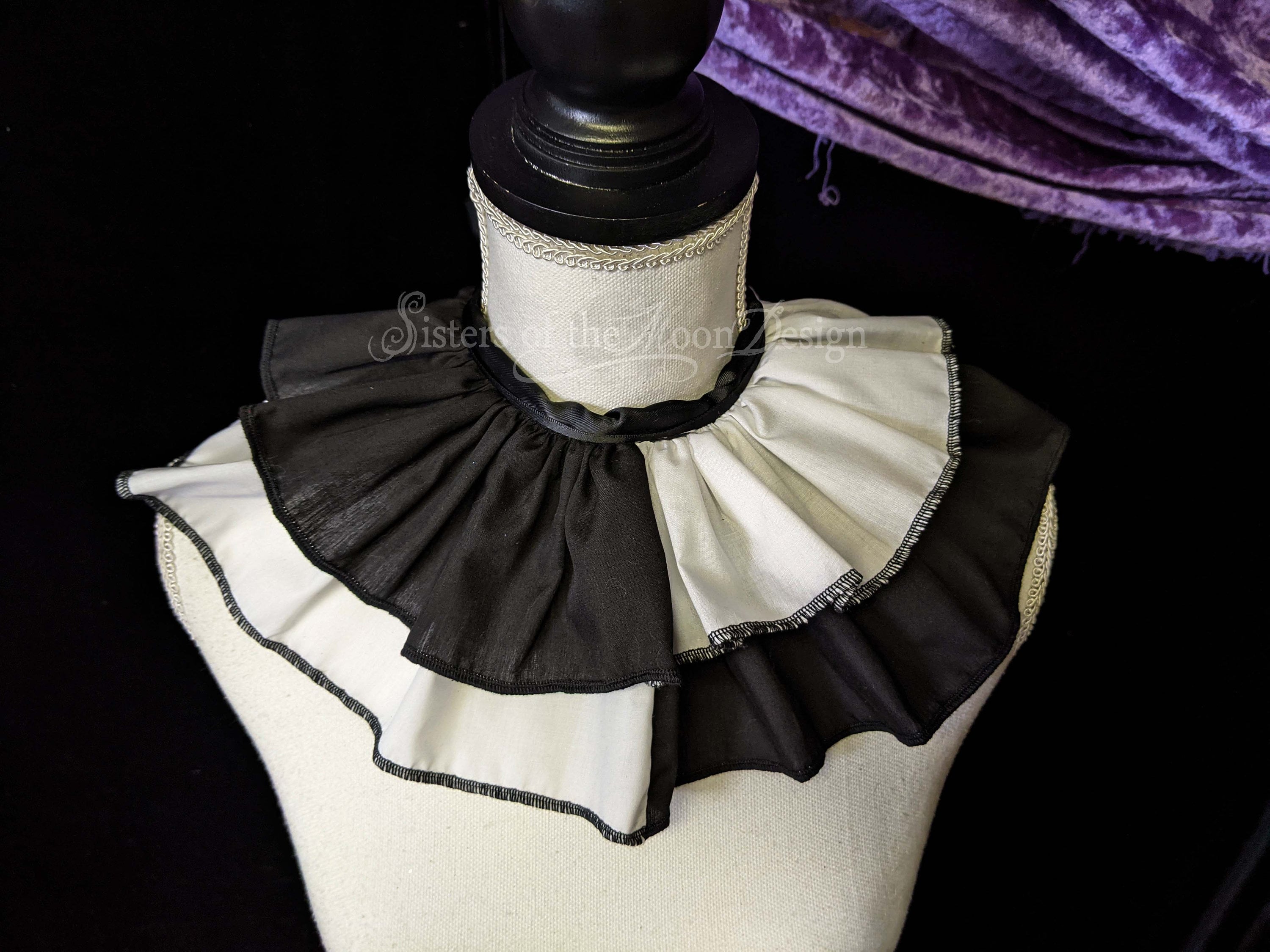 White Black Harlequin clown neck collar neck ruff ruffle two | Etsy
