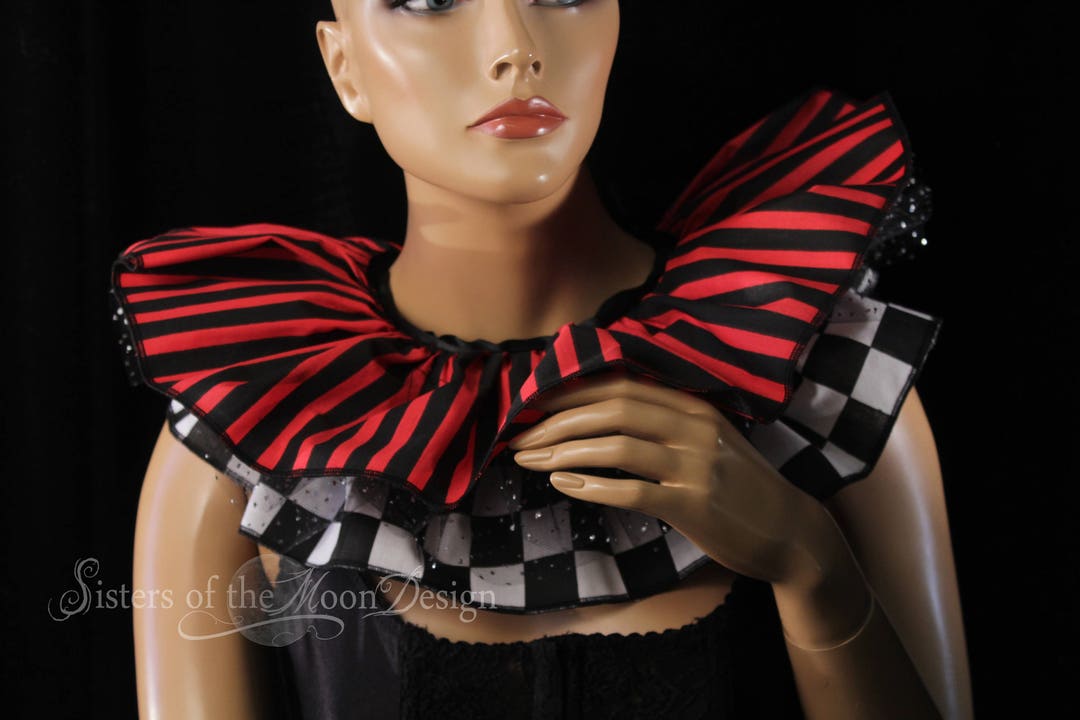 Red Black Neck Collar Neck Ruff Ruffle Shrug Stripes Checkard Tulle 2 ...